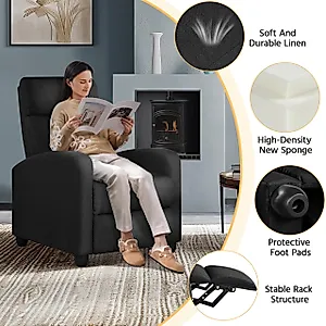 Yaheetech Fabric Recliner Chair Sofa Ergonomic Adjustable Single Sofa with Thicker Seat Cushion Modern Home Theater Seating for Living Room Matte Black