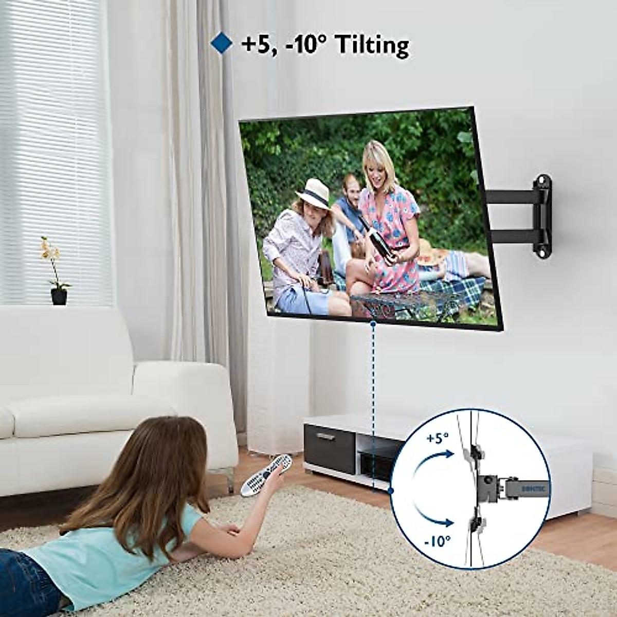 BONTEC Full Motion Articulating Arm TV Wall Mount for 13-43 Inch LED LCD OLED TVs, Tilt, Swivel & 360°Extension Rotation TV Monitor Wall Mount up to 44lbs, Max VESA 200x200mm, Bubble Level, Cable Ties