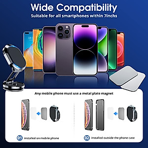 [2-Pack] Magnetic Phone Holder for Car Alloy Folding Magnetic Car Phone Holder [Super Strong Magnet] Car Magnetic Phone Mount 360° Rotation Magnetic Cell Phone Holder Dashboard Car Mount for All Phone