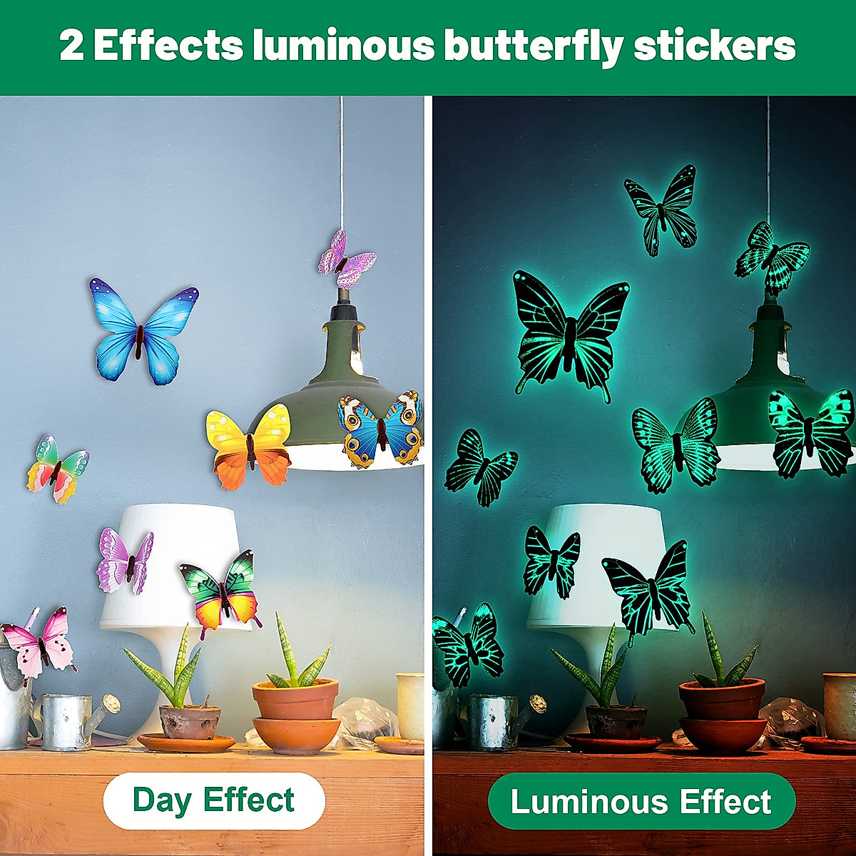 96 Pieces Butterfly Wall Decals Glow in The Dark Butterflies Decor for Ceiling Adhesive Removable 3D Luminous Mural Stickers for Kid Bedroom Nursery Living Room Home Garden Decoration, Multi Colors