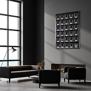 2 Pcs Shot Glass Display Case Black Wooden Shot Glass Holder Display Wall Mounted Shadow Box with Removable Shelves Shot Glasses Shelf Glass Rack Thimble Display Case Shot Glass Storage Case, 30 Slots