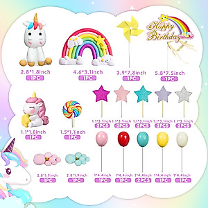 24 PCS Unicorn Cake Topper, Unicorn Rainbow Cake Decorations with Rainbow Stars Unicorn Ballons Happy Birthday Cake Decorations for Boys Girls Kids Birthday (Style 3)