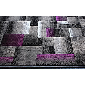 Masada Rugs, Modern Contemporary Runner Area Rug, Purple Grey Black (2 Feet X 7 Feet)
