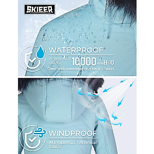 Skieer Women's Ski Jacket Waterproof Windproof Snowboard Coat with Removable Faux Fur Hood(Blue,Small)