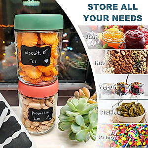 6 Pack 16oz Overnight Oats Containers with Lids Wide Mouth Mason Salad Jars Glass Food Storage Containers for Snacks Yogurt Spice Sugar Meal Prep with Stickers and Marker