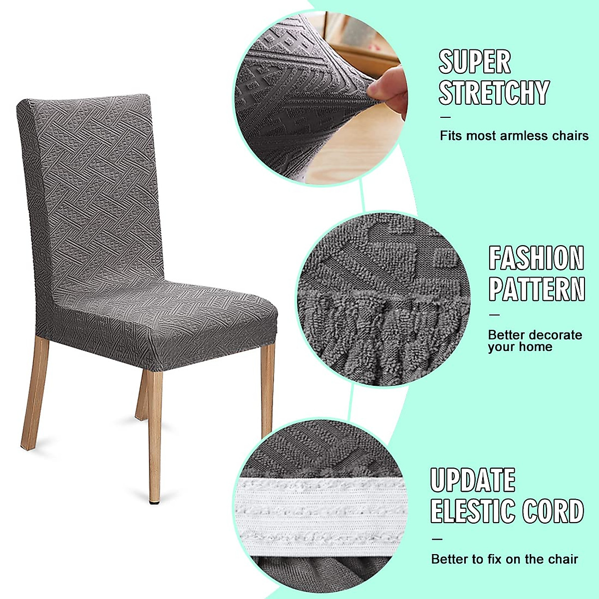 Dining Room Chair Covers Set of 4, Stretch Parsons Chair Slipcover Removable Washable Kitchen Chair Protector for Dining Room Hotel (Dark Gray)