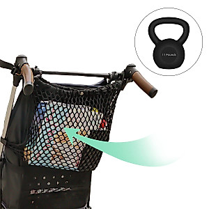 Ymeibe Stroller Caddy Organizer Extra Large Storage Space, Universal Fit Cargo Net Mesh Hanging Bag for Stroller Caddy Accessories Carrying Diaper and Snacks