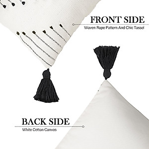 Joyesup Boho Throw Pillow Covers 18x18 Set of 2 Farmhouse Pillow Covers with Tassel Decorative Throw Pillow Cases Room Decor Woven Pillow Covers for Couch Bed Living Room Dormitory(White and Black)
