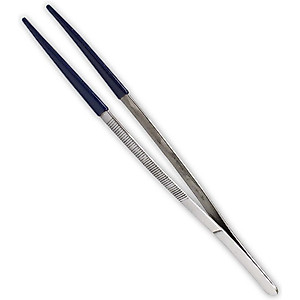 JEWEL TOOL 10" (25.4 cm) Long Steam Tweezers | Brushed Stainless Steel | 3" (7.62 cm) Vinyl-Coated Tips | Chemical Resistant | Great for Metal Crafting & Safe Handling