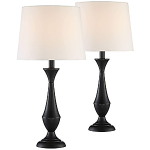 360 Lighting Joyce Modern Table Lamps 24" Tall Set of 2 Black Metal White Linen Tapered Drum Shade Decor for Bedroom Living Room House Home Bedside Nightstand Office Entryway Kids Family