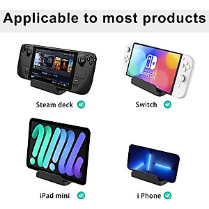 TIZOPO Stand Base for Steam Deck, Switch Stand for Nintendo, Portable Dock for Steam Deck/Nintendo Switch/Switch Lite/Switch OLED with Anti-Slip Silicone Pad - Black