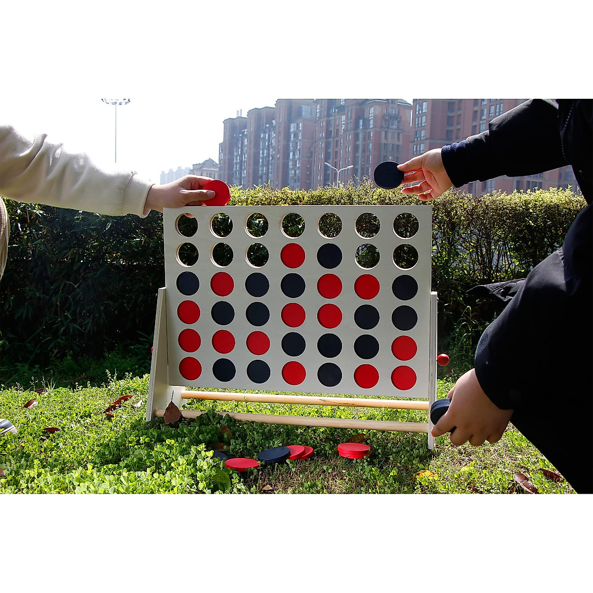 Juegoal 4 in a Row Giant Game Set, 1.5FT Height Classic Wooden Connect Game, Line Up 4 Games with Carrying Case, Yard Lawn Outdoor Game for Kids Adults Family