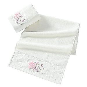 YiLUOMO Beige Hand Towels Stereoscopic Flower Embroidered Bathroom Hand Towel Super Soft 100% Terry Cotton Highly Absorbent Decorative for Home Bathroom(13 x 29 Inch, 2 Pieces)