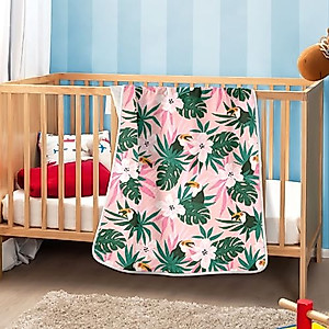 Coikll Tropical Birds and Palm Leaves Baby Blanket Cotton Cozy Throw Blanket Warm Nursery Swaddle Receiving Toddler Blankets 30" x 40