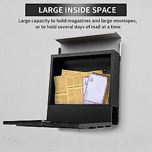 Yoocabinet Mailbox Wall Mount,Large Capacity Locking Mailbox for Outside,Galvanized Steel Cover and Rust-Proof Metal Post Box with Newspaper Holder,14.6"x14.6"x4.3" Silver,MD025S