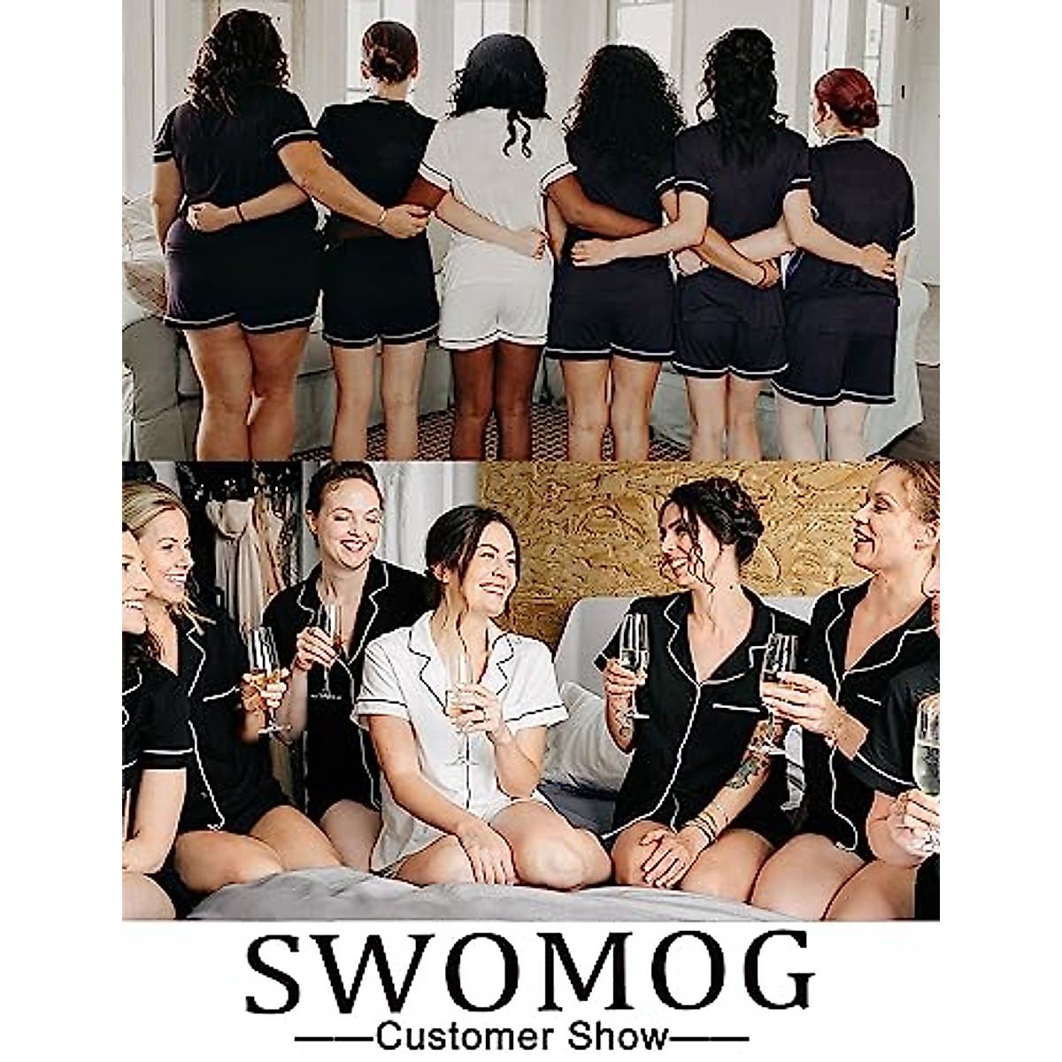 SWOMOG Women's Button Down Pajama Set V-Neck Short Sleeve Sleepwear Soft Pj Sets S-XXL A- Black