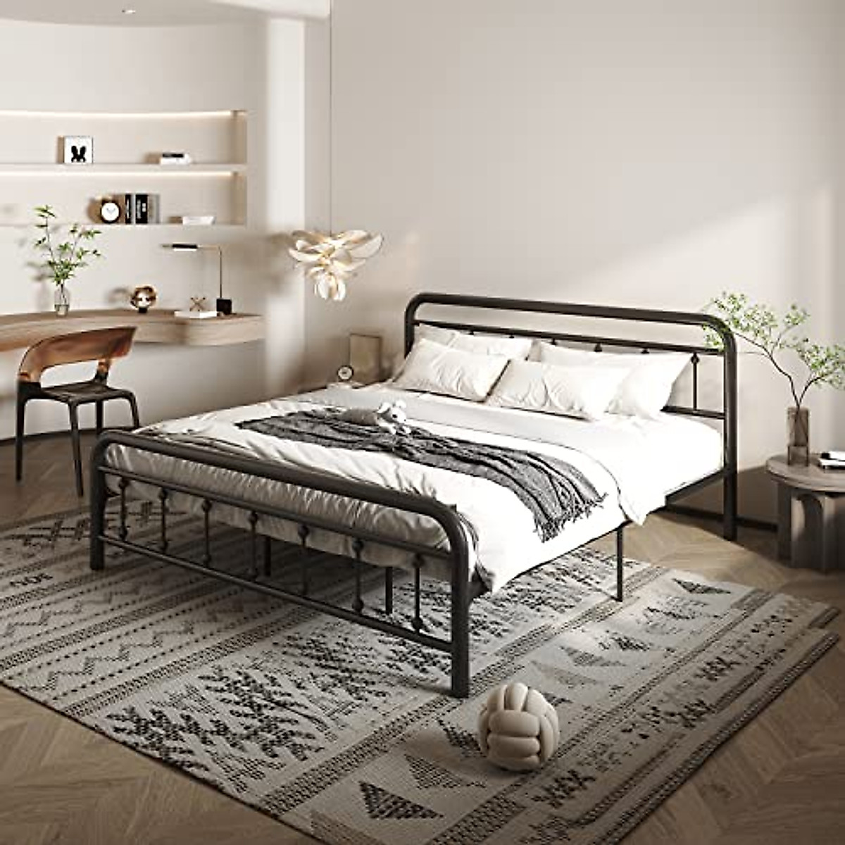 LIKIMIO King Bed Frame, Metal Platform Bed Frame King with Headboard and Strong Support Frames, Easy Assembly, Noise-Free, No Box Spring Needed, Black