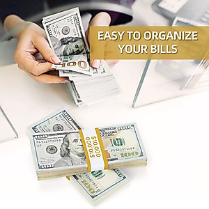 Money Bands 550 Pack for Cash Self Adhesive Wrappers for Bills Currency Straps for Dollar Wraps Organizer($10000 / Gold)