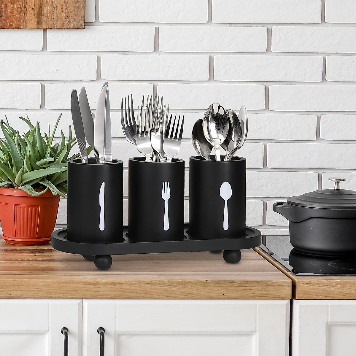 Updesign Silverware Holder with Tray, Kitchen Utensil & Silverware Caddy Organizer Bin Holder for Forks, Spoons, Knives, Utensil Holder Silverware Cutlery Flatware Organizers for Kitchen