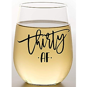 30 AF Funny Wine Glass - 30th Birthday For Women - Silly Bday For Women, Sister, Mom, Grandma, Nana, Best Friend - Thirty AF Birthday Wine Glass For Decorations, Anniversary, Special Events