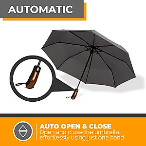 Windproof Teflon Coated Travel Umbrella - Auto Open/Close - Travel Stylish Lightweight Design for Women/Men (Gray)