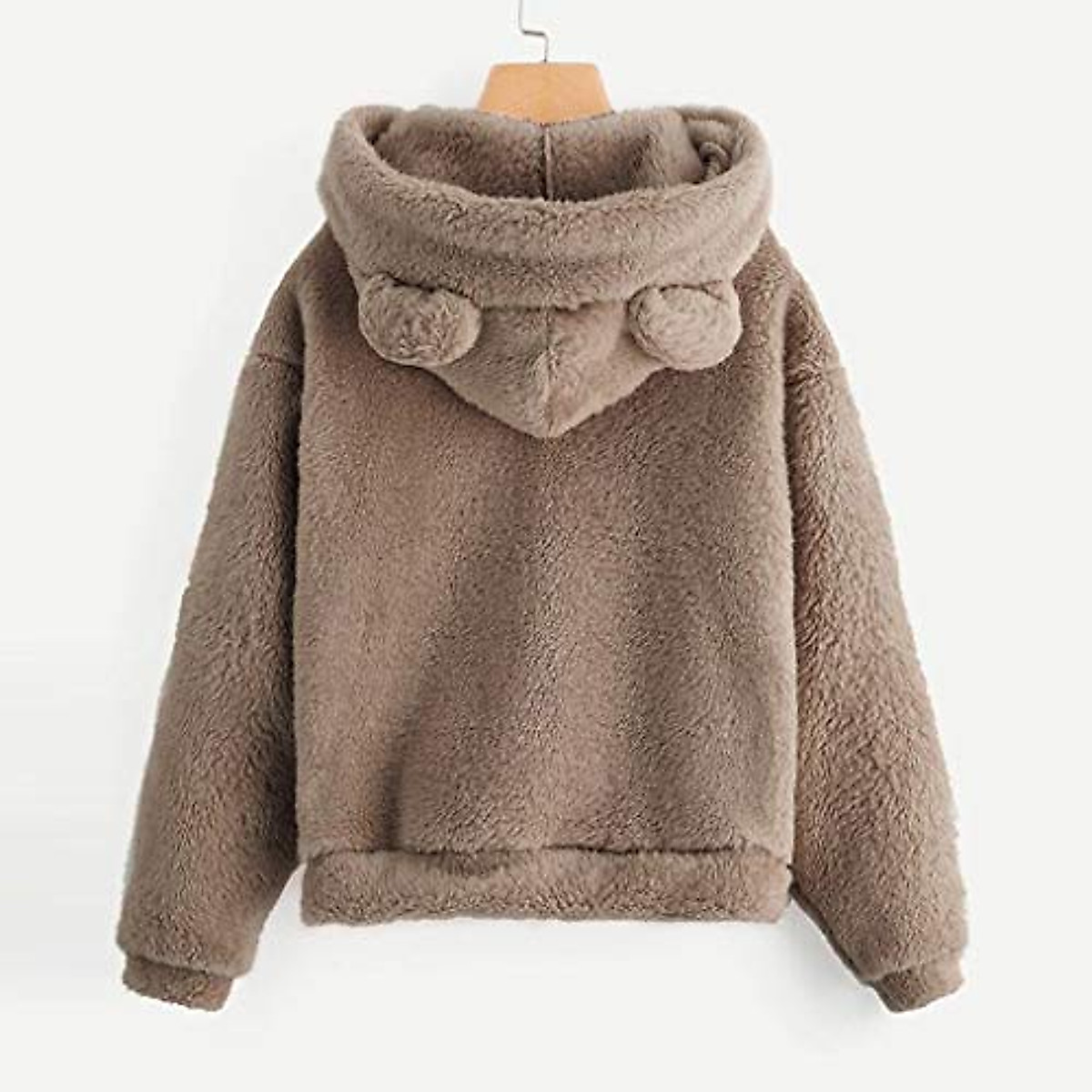 Womens Casual Hooded Sweatshirt Loose Drawstring Pullover Hoodies Long Sleeve Solid Bear Ear Sweatshirt Tops