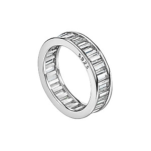 Michooyel Emerald Cut Eternity Ring for Women Channel Setting Wedding Ring Diamond Bands Rings Sterling Silver Cubic Zirconia Statement Rings for Women