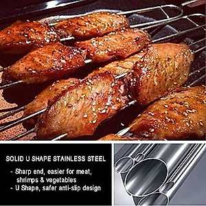 IMEEA 15.3-Inch Kabob Skewer for Grilling, Metal Stainless Steel BBQ Skewer Double Pronged Kebab Skewer with Wooden Handle, 12-Piece