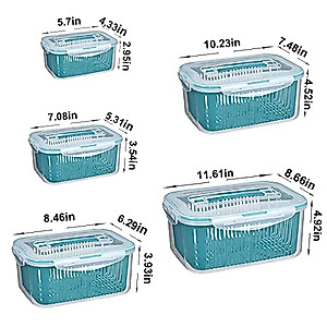 5 Pack Produce Saver Refrigerator Organizer Bins, 3-in-1 Multifunctional Draining Crisper with Strainers, Fresh-Keeping Container Storage Containers for Produce, Fruits, Vegetables, Meat and Fish (5)