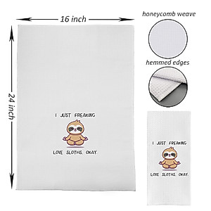 DOTAIN Funny Sayings i Just Freaking Love Sloths Okay Waffle Weave Dish Towel Cloth Decor,Funny Yoga Sloth Animal Themed Washable Dishcloth for Kitchen Bathroom Washing Drying Cleaning(24x16inch)