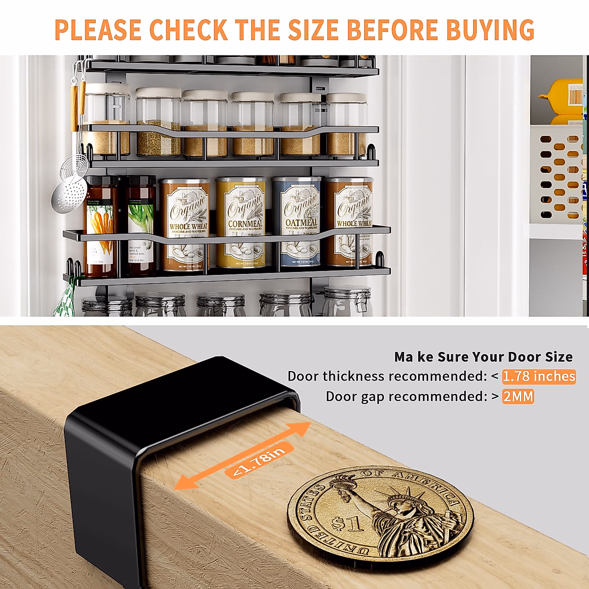 MSERCUOR Over The Door Pantry Organizer Rack, 9-Tier Metal Pantry Organization And Storage with Adjustable Baskets, Hanging Spice Rack for Home & Kitchen Laundry Room Bathroom (9 Tier Black)