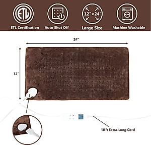 Mosabo Electric Heating Pad for Cramps and Back,Neck,Shoulder Abdomen Pain Relief,12"x24" Extra Large Heat Pad , LCD Controller Heated Pad with 6 Heating Levels - Adjustable Auto Off Time - Brown