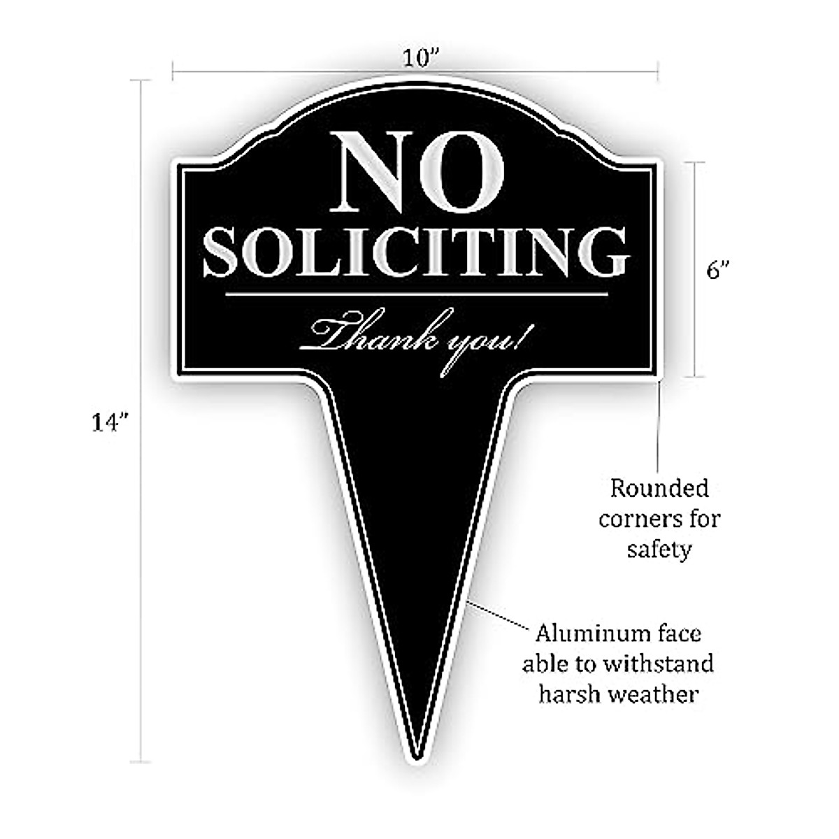 No Soliciting Aluminum Yard Sign with Integrated Stake, Lawn Sign, No Solicitors Metal Sign, Classy Non-Soliciting Sign for Home or Business Use 10x14