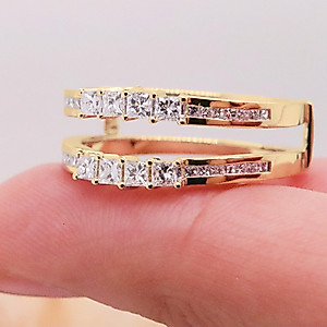 Dazzlingrock Collection Princess Diamond Double Guard Wedding Enhancer Ring for Women (0.91 ctw) in 14K Yellow Gold Size 6