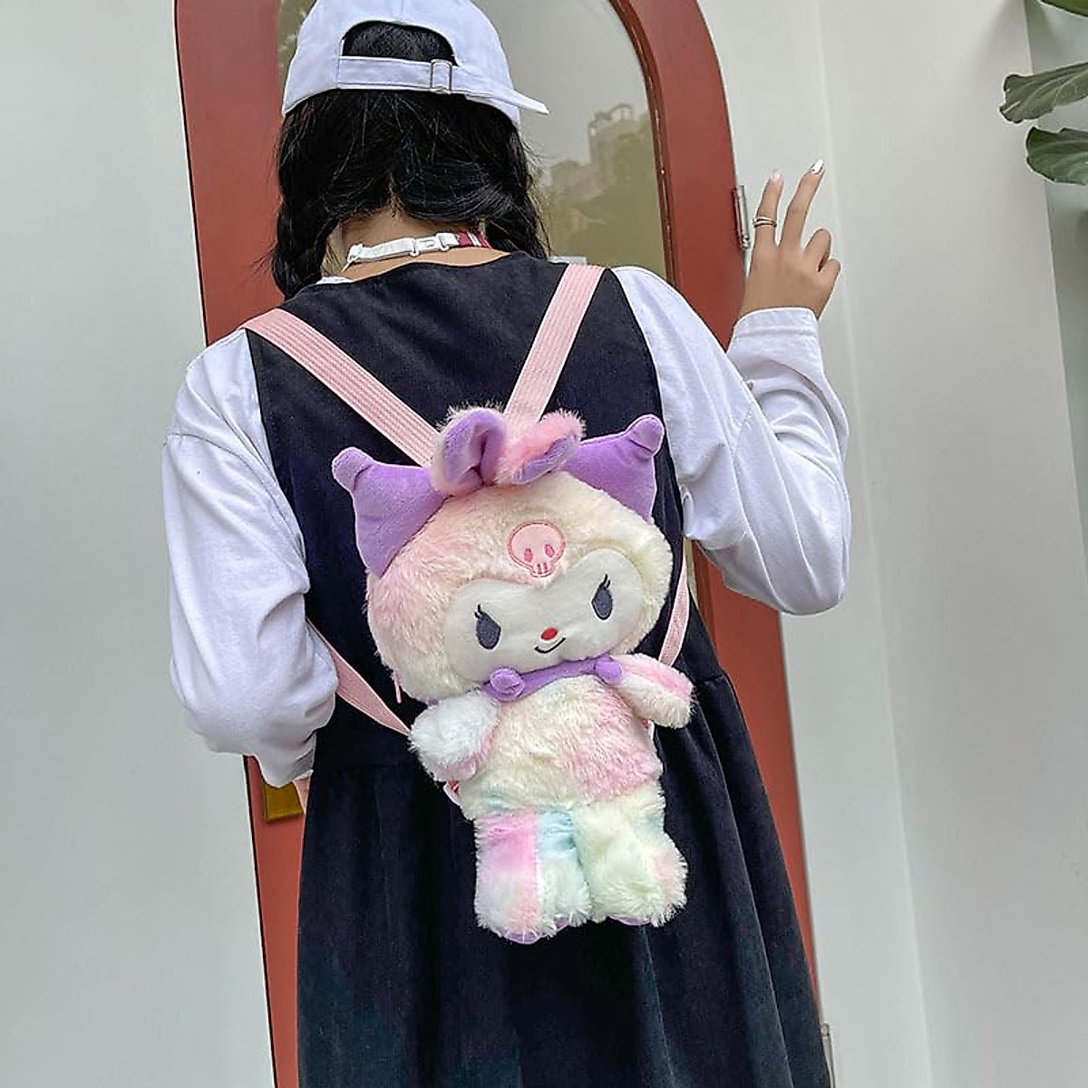 Awcvire Kuromi My Melody Plush Backpack, 15.7" Cute Cartoon Figure Plush Doll Schoolbag For Kids and Girls, Adorable Plush bag for Series Fans (Purple-A)