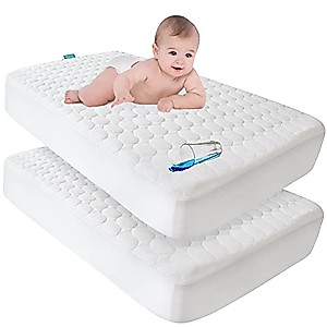Crib Mattress Protector 2 Pack Pad Waterproof, Quilted Crib Mattress Cover Sheets Fitted, Absorbent & Noiseless Toddler Mattress Protector Fit Baby Toddler Bed Mattress Pad (Standard Size 52” x 28”)