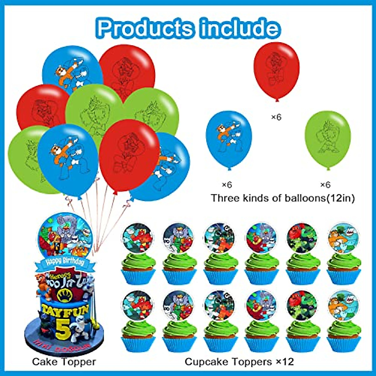 Goo Jit Zu Heroes Birthday Party Decorations, Goo Jit Zu Heroes TV Show Party Supplies with Happy Birthday Banner, Cake Topper, Cupcake Toppers, Balloons for Boys Girls Birthday Party Favors