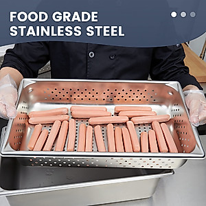 BIEAMA 1/3 Size 4" Deep, NSF Anti-Jam Perforated Stainless Steel Steam Table Pan, Hotel Pan