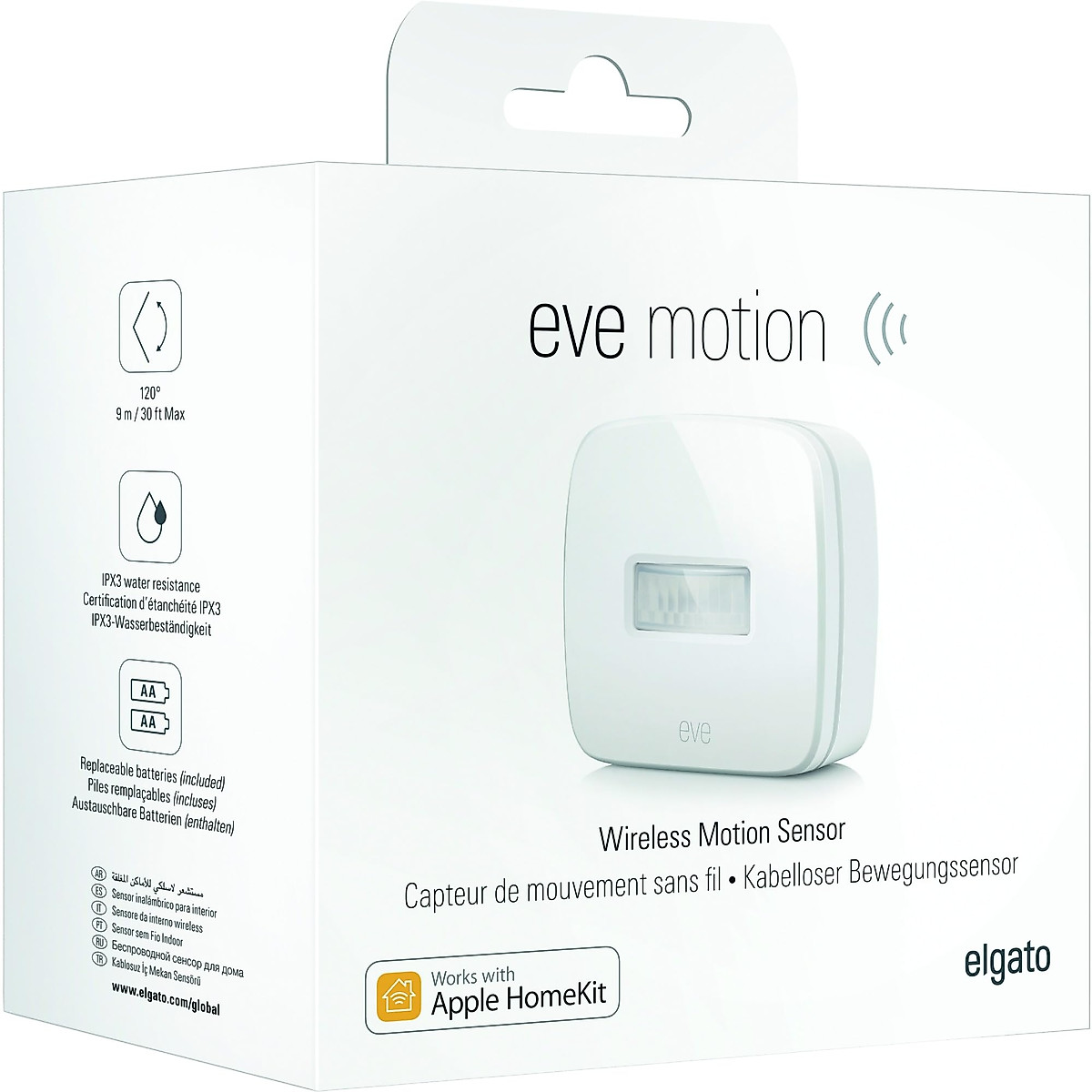 Eve Motion - Apple HomeKit Smart Home Motion Sensor for Triggering Accessories and Scenes, White (Not Thread Enabled)