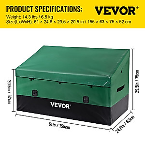 VEVOR Outdoor Storage Box, 150 Gallon Waterproof PE Tarpaulin Deck Box w/Galvanized Frame, All-Weather Protection & Portable, for Camping, Garden, Poolside, and Yard, Black & Green