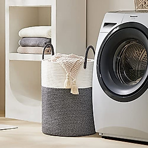 YOUDENOVA Cotton Rope Laundry Hamper Basket, 58L Tall Woven Collapsible Baskets for Blanket Organizing Clothes Hamper for Laundry Room Storage