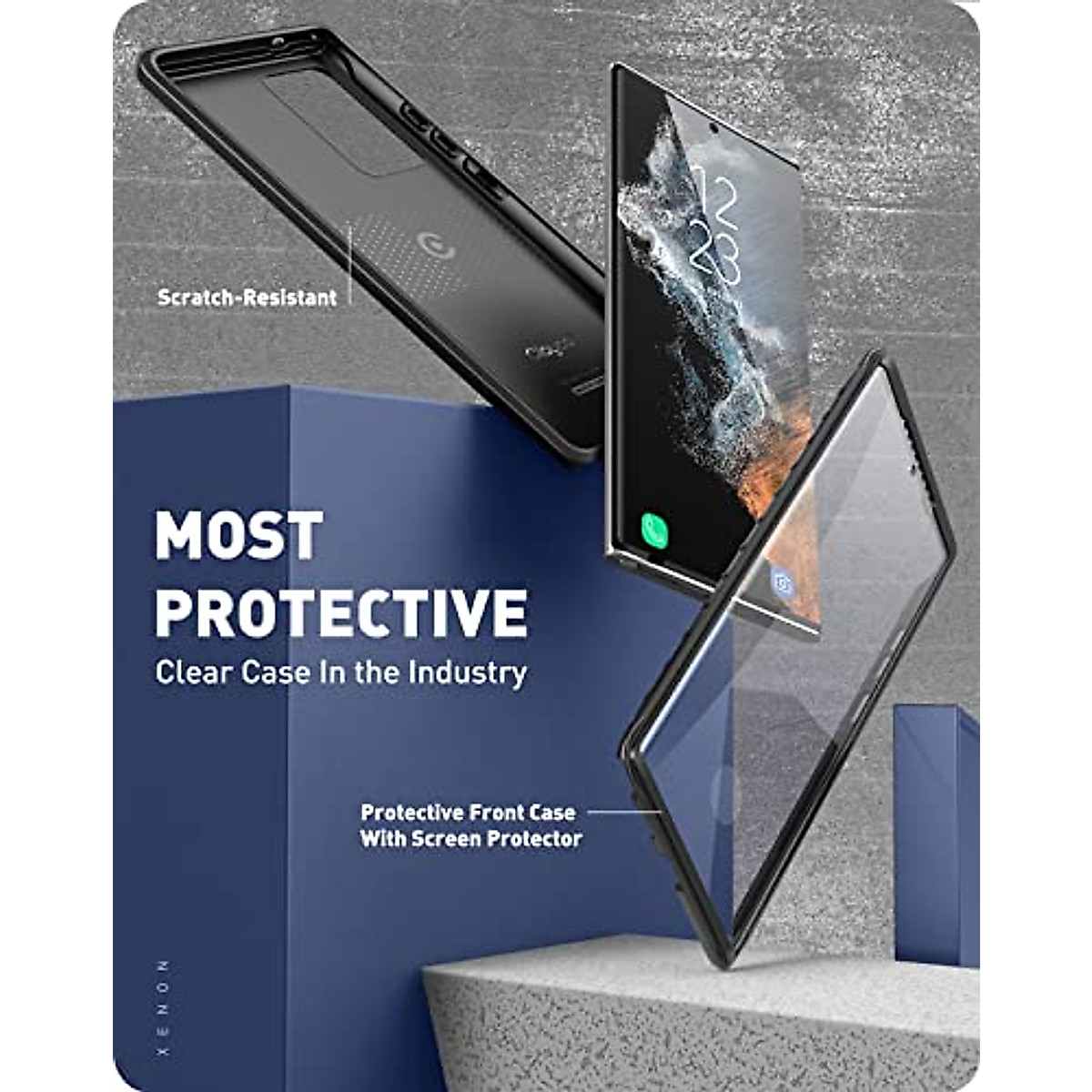 Clayco Xenon Series Case for Samsung Galaxy S22 Ultra (6.8 Inch) 5G 360 Degree Mobile Phone Case Robust Protective Bumper Case Full Cover with Integrated Screen Protector 2022 Edition (Black)