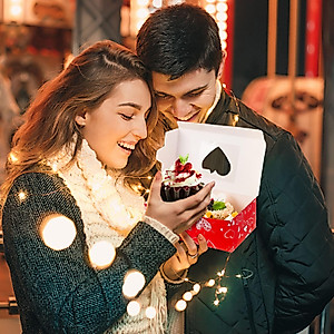 Glenmal 100 Pcs Mother's Day Bakery Treat Boxes Heart Cookie Boxes with Gift Cards and Rope 7.8x4.7x2.75'' Cupcake Containers with Window Dessert Gift Containers for Wedding Birthday Party