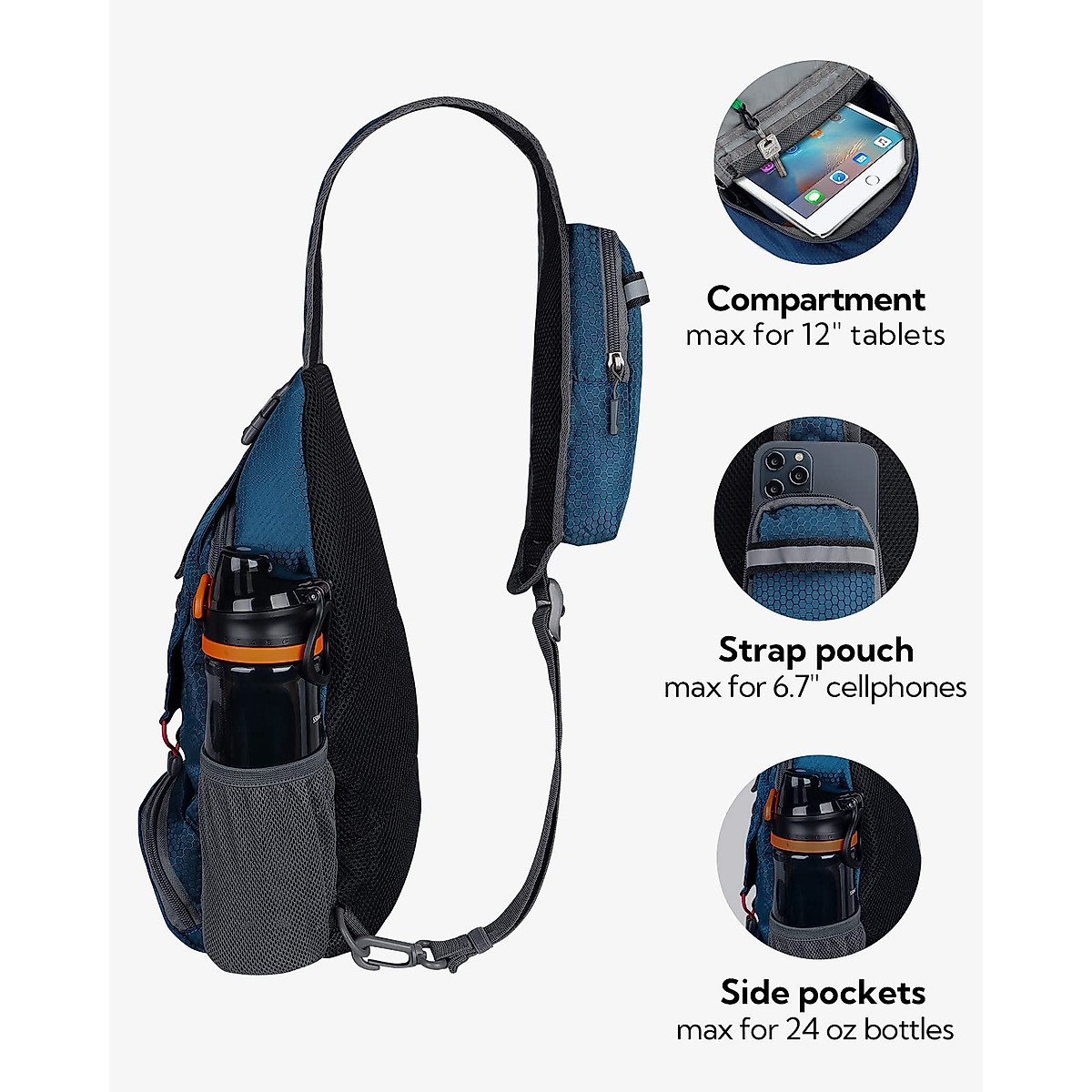WATERFLY Packable Small Crossbody Sling Backpack Shoulder Chest Bag Daypack for Hiking Traveling Blue