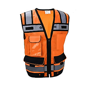 REXZUS (B Engineer Safety Vest, High Visibility Reflective Safety, Vest Mesh with Zipper and pockets (Orange, Large)