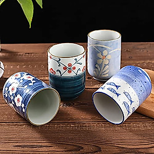 Junrutc Tea Cups,Pottery Chinese Tea Cup Set of 4,Japanese Yunomi Tea Cups,Asian Porcelian Tea Cups,10 oz,Handleless Ceramic Cup for Matcha Tea,Green Tea,Latte,Cappuccino.