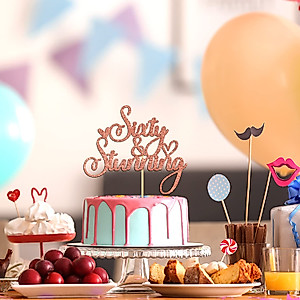 Rose Gold Glitter Sixty & Stunning Cake Topper, 60 Years Loved and Blessed/Cheers to 60 Years/60 & Fabulous, 60th Birthday/Anniversary Party Decorations