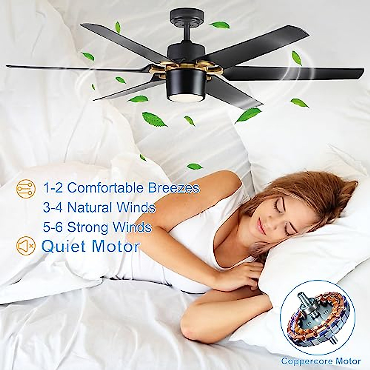 POCHFAN 60 inch Black Ceiling Fans with Lights and Remote, Modern Smart Ceiling Fan Compatible with Alexa, Google Home & Smart APP, Reversible Dimmable DC Ceiling Fan for Indoor or Covered Outdoor