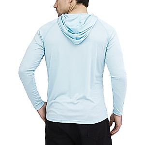 Men's UPF 50+ Sun Protection Hoodie Outdoor Long Sleeve T-Shirt for Running, Fishing, Hiking Azure