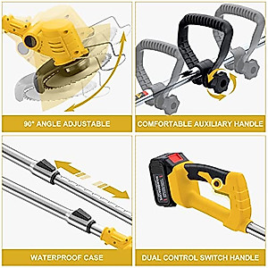 Electric Weed Wacker String Trimmer, 3 in 1 Cordless Weed Eater Lawn Grass Edger with 2 Batteries & 1 Quick Charger for Garden and Yard (Yellow-1)